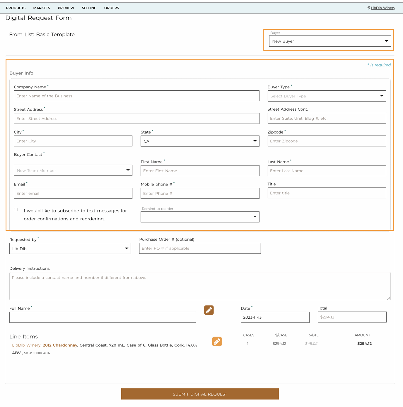 How to create a Digital Request